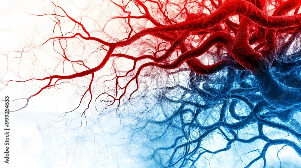 Highly detailed medical depicting a complex network of capillary blood ...