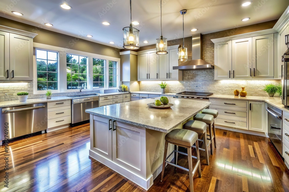 Sparkling clean kitchen with organized countertops, shiny appliances ...