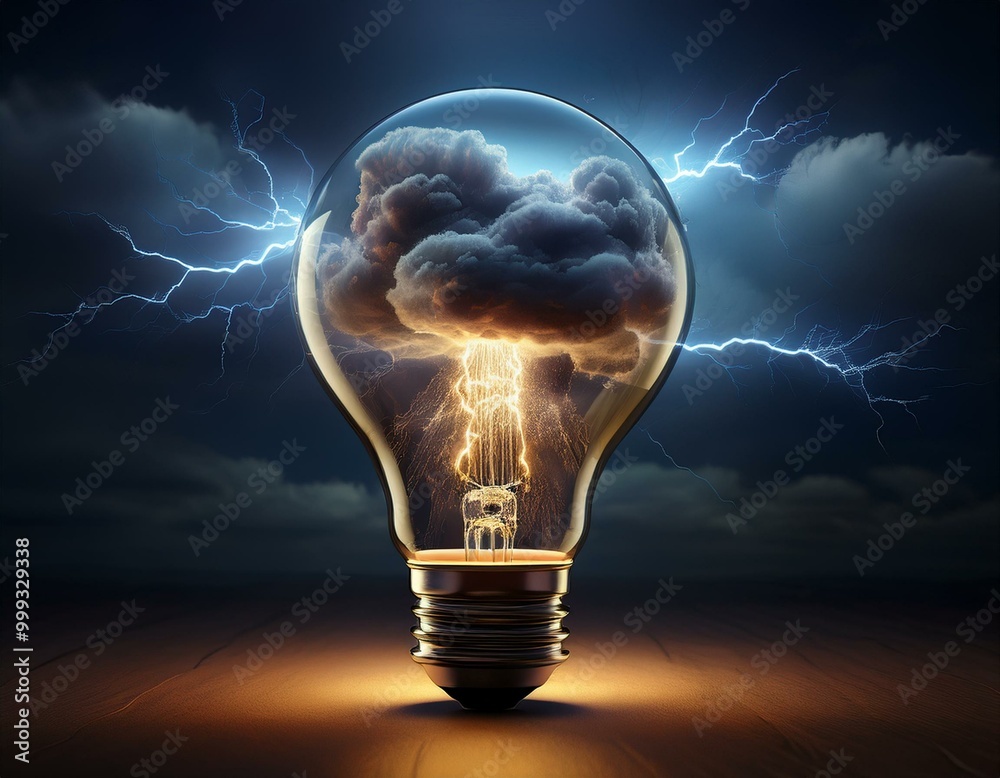 brainstorming metaphor, light bulb symbol of ideas surrounded by dark ...