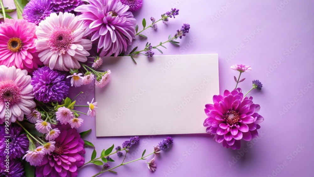 Thank you card surrounded by purple and pink flowers on lavender ...