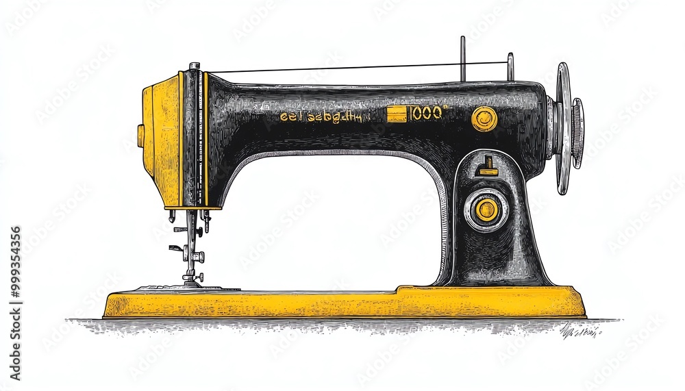 Handdrawn retro illustration of an iconic vintage sewing machine in ...