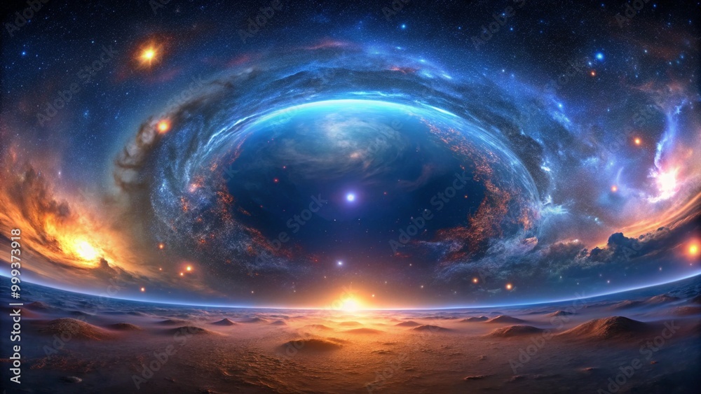 360 degree equirectangular projection space background with nebula and ...