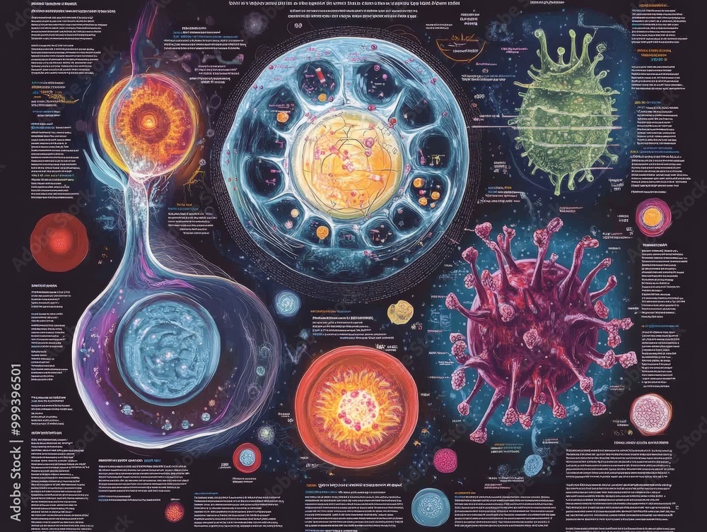 An educational chart on cell division, with labeled diagrams explaining ...