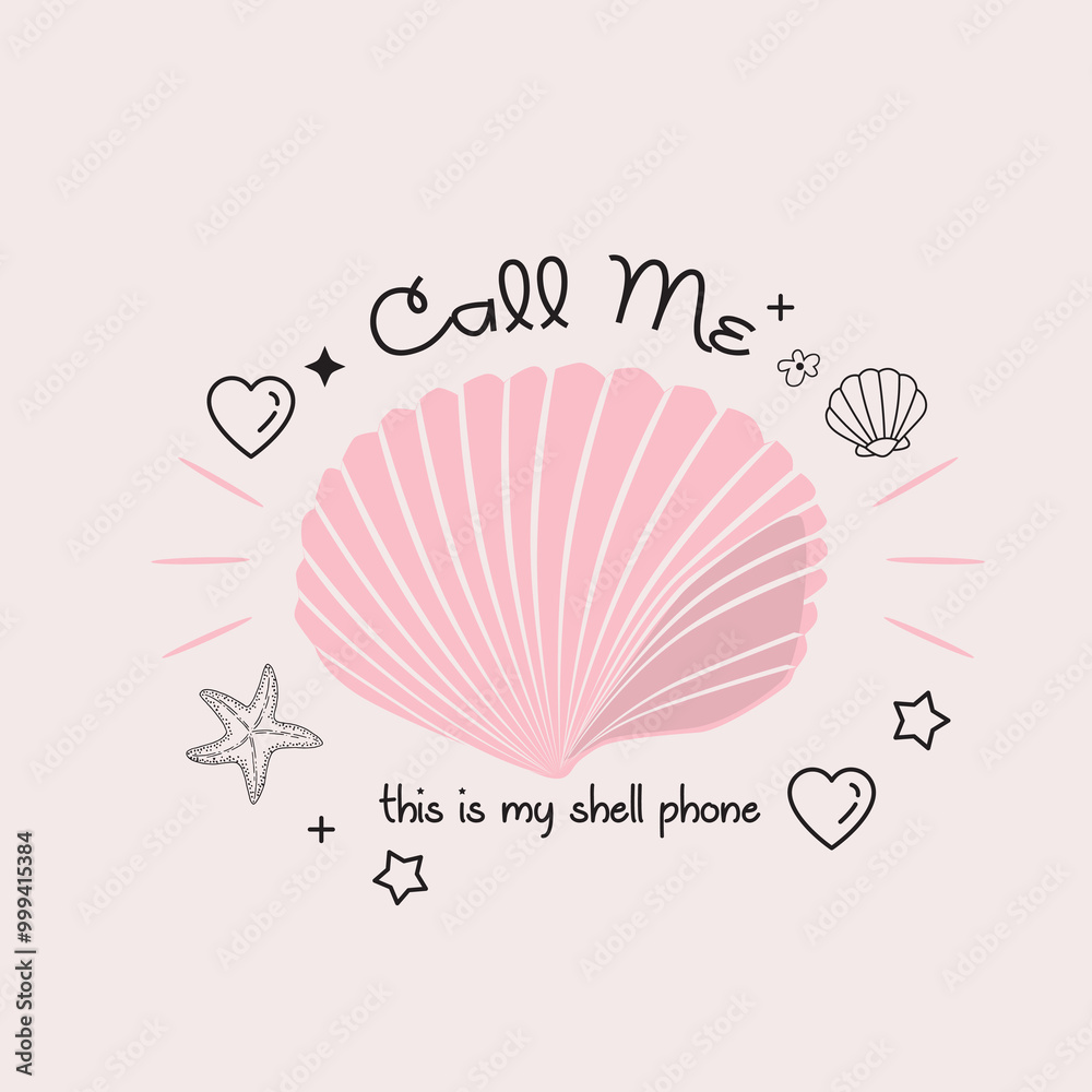 Call me this is my shell phone lettering card vector illustration ...