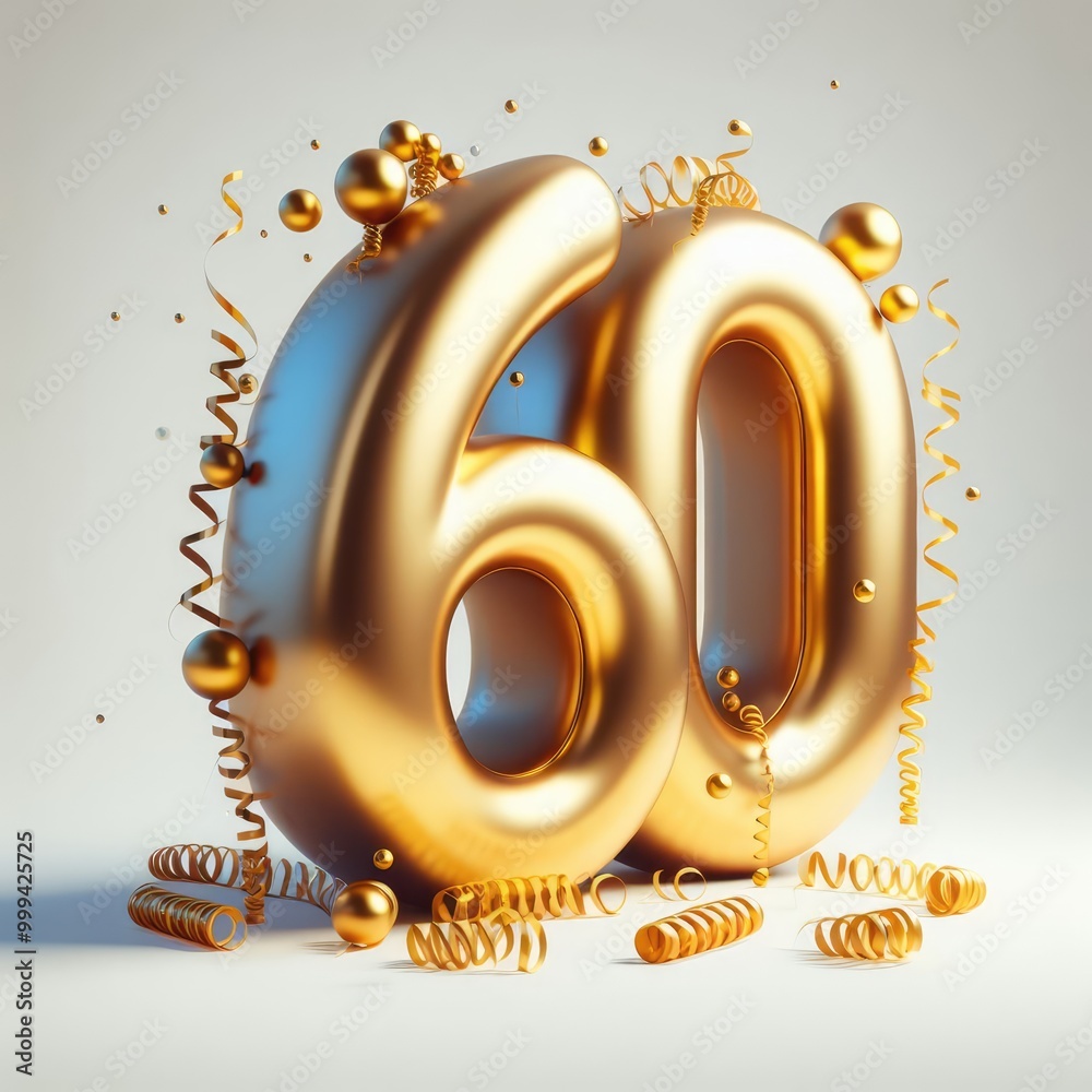 Golden 60th Birthday Celebration – Sixty Balloons Numbers Gold Text ...
