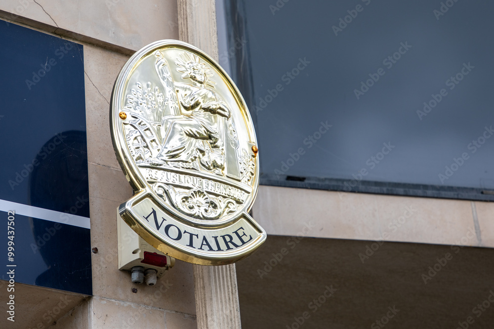 notaire france text label golden symbol brand of notary office french ...