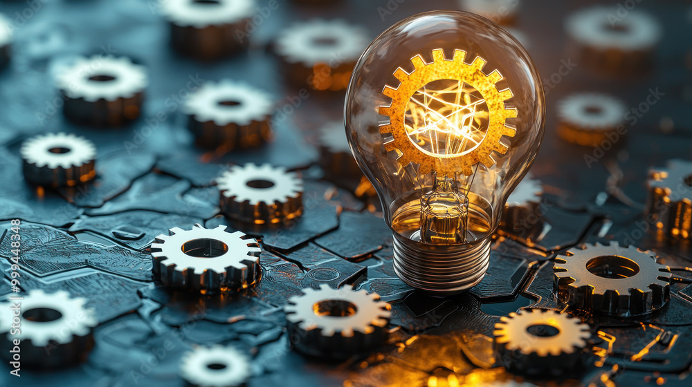 Light bulb background gears and cogs. Innovation and creativity concept ...