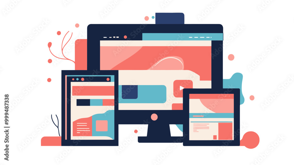 Flat Design Mobile and Desktop Website Layout Vector Illustration ...