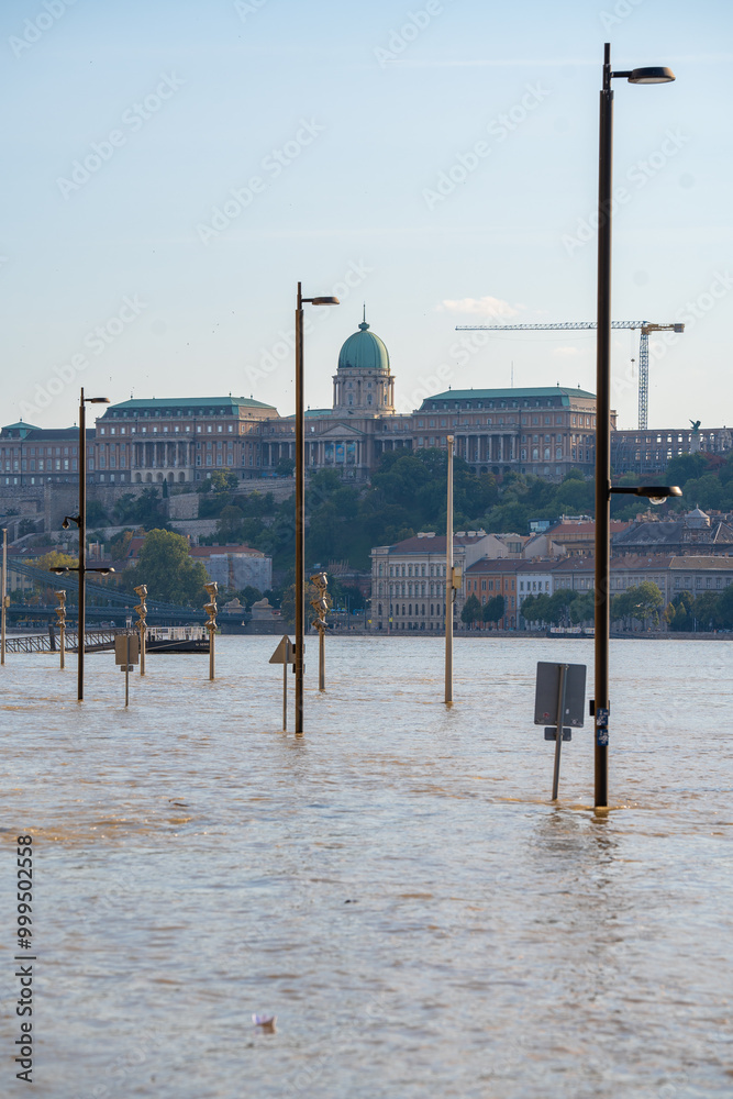 Budapest, Hungary - September 19, 2024: Submerged Road Signs in Flooded ...