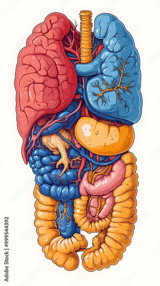Stylized of the Human Digestive System with Labeled Organs and Process ...
