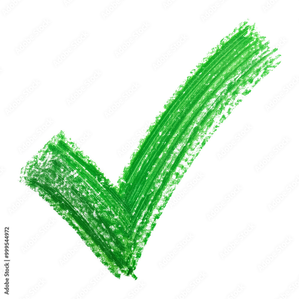 Green check mark drawn with crayon on transparent background cut out ...