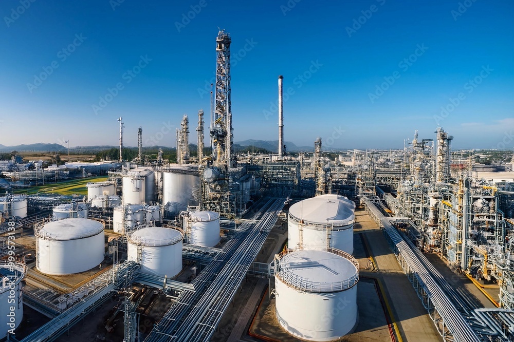 Close up drones view Refinery Oil and Gas Power Energy Industrial, Oil ...