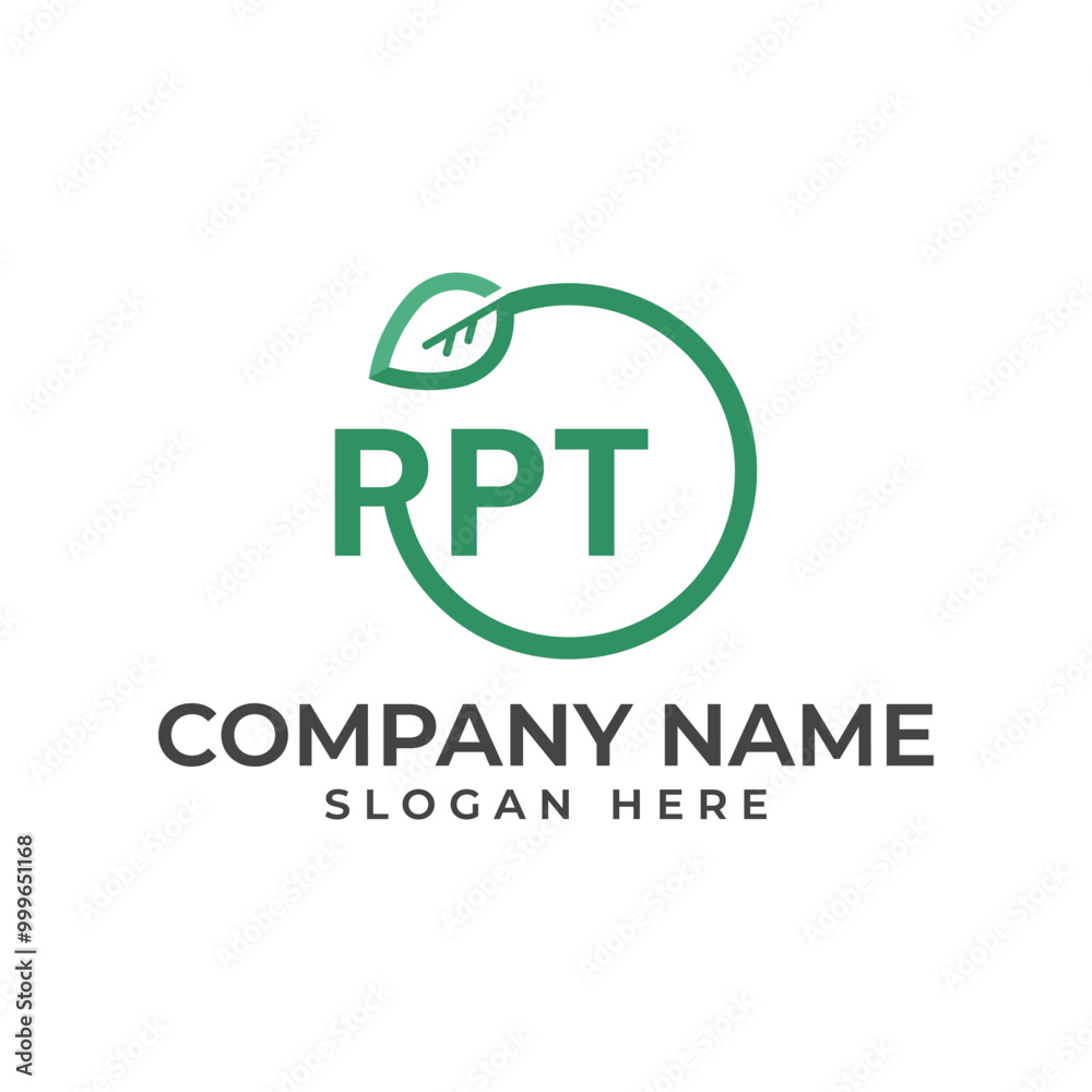 RPT lettermark and recycle and reusable arrow with leaf for environment ...