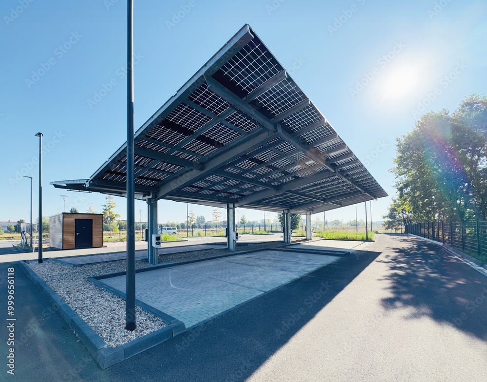 Solar canopy parking lot. PV Solar canopy Stock Photo | Adobe Stock
