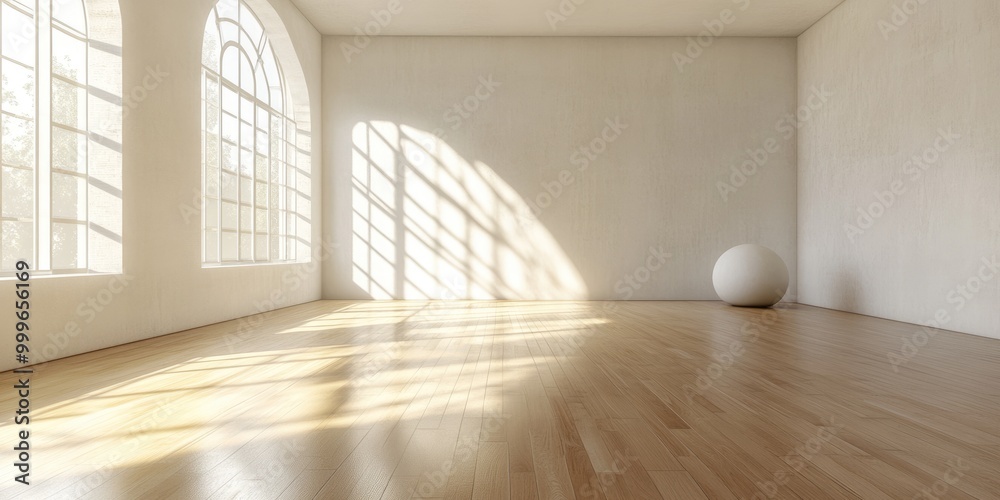 Bright White Room with Wood Floor and Illuminated Window in HDRI ...