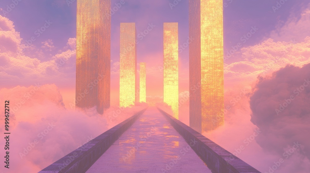 A peaceful scene of the Bifrost Bridge at twilight, with its colors ...