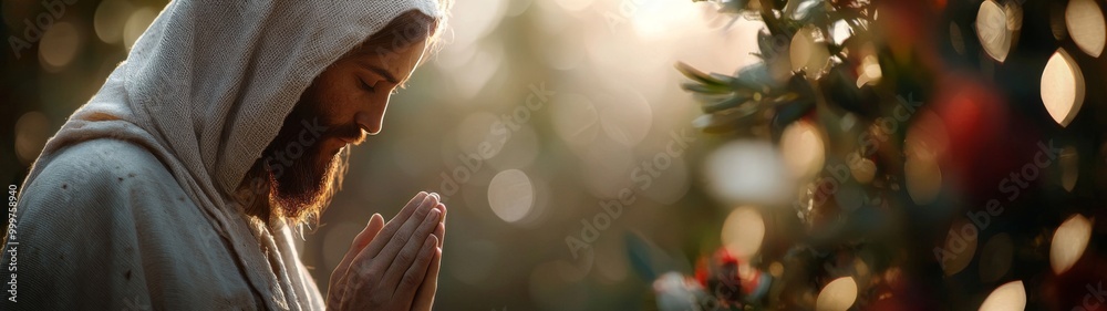 Jesus Christ in prayer at Gethsemane, intimate portrayal of devotion ...