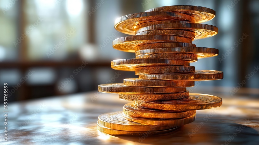 mesmerizing spiral tower of shiny gold coins stacked precariously ...