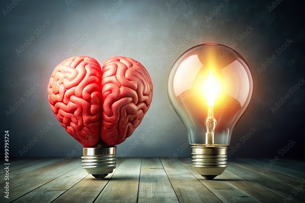Heart and brain lamp representing intuition versus logic in forced ...