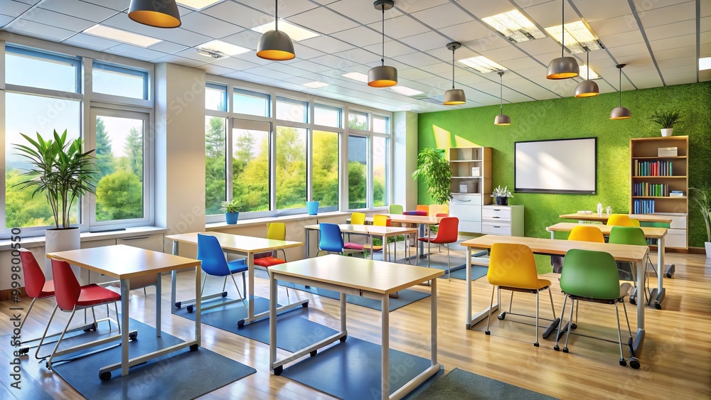This modern interior design classroom boasts lively colors, chic ...
