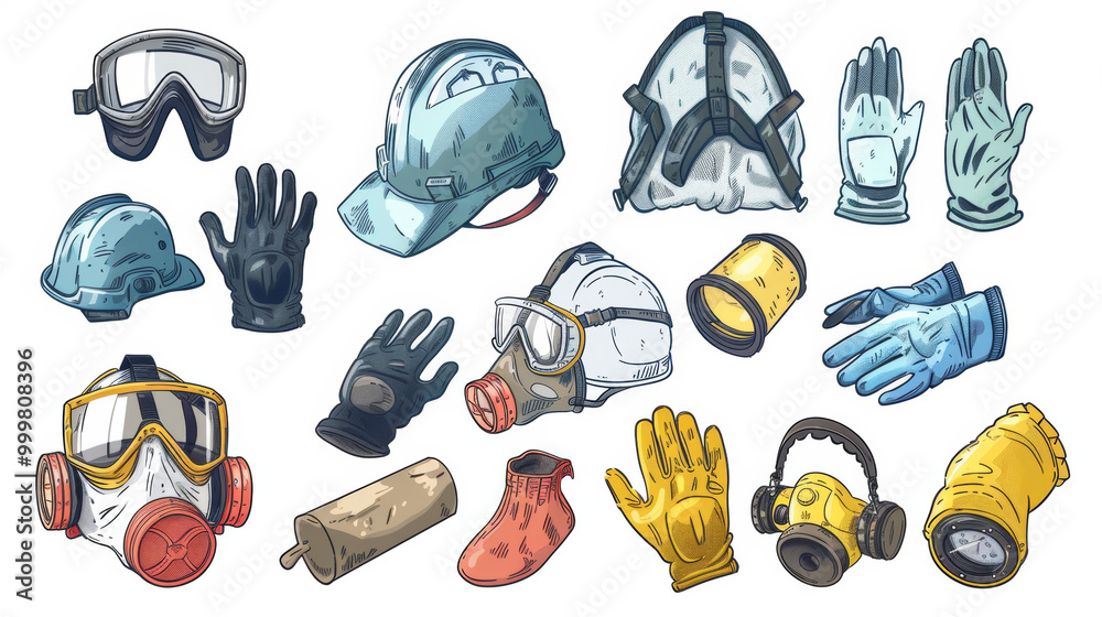 Personal protective equipment (PPE) such as gloves and masks for ...