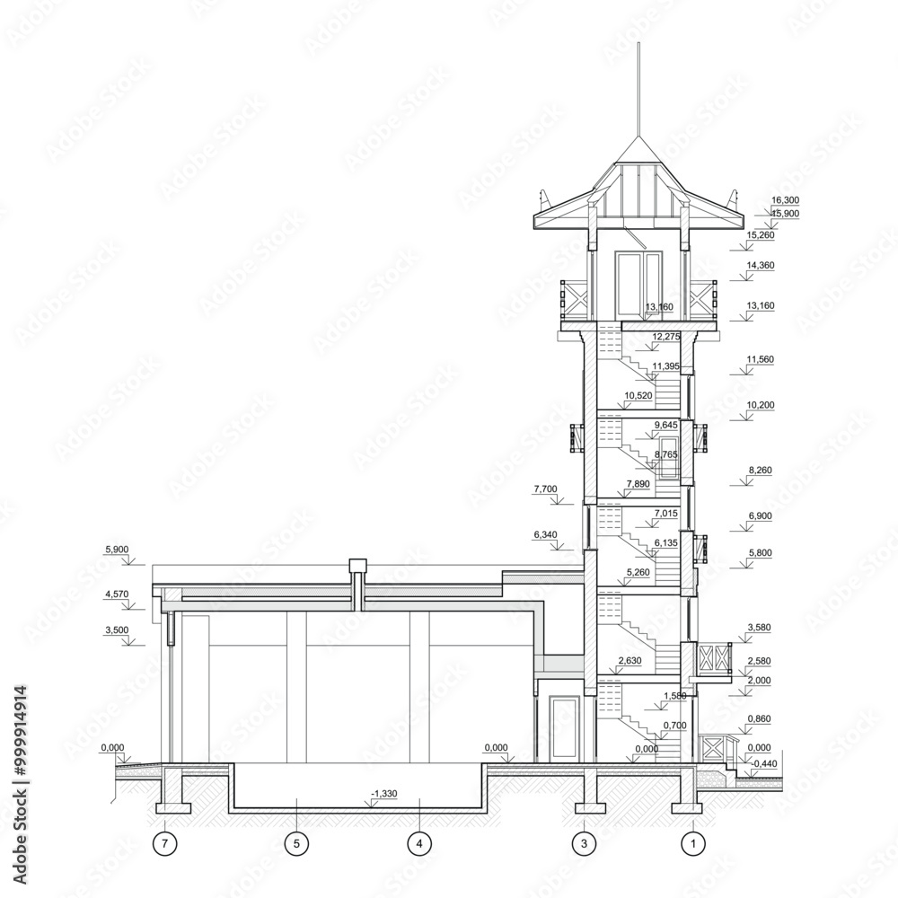 Detailed architectural fire station house blueprints and drawings Stock ...
