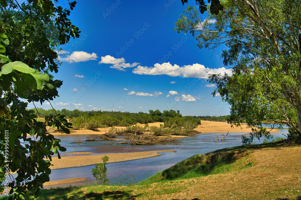The Fitzroy River at Fitzroy Crossing, Kimberley, in the outback of the ...