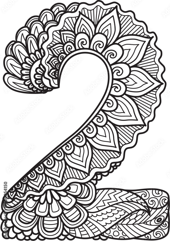 Mandala abstract artistic number one for adult coloring page or design ...