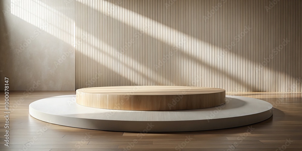 Minimalist Serenity Circular Wooden Platform Against Vertical Panels ...