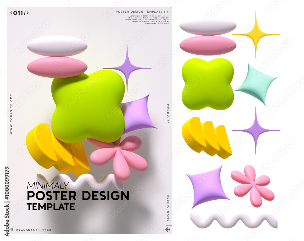 Set of colorful 3d geometric shapes, including spheres, stars, other ...