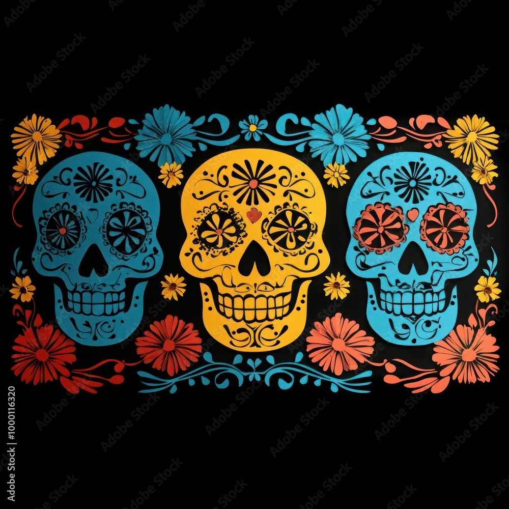 Day of the Dead Papel Picado Vector Banner with Mexican Paper Cutting ...