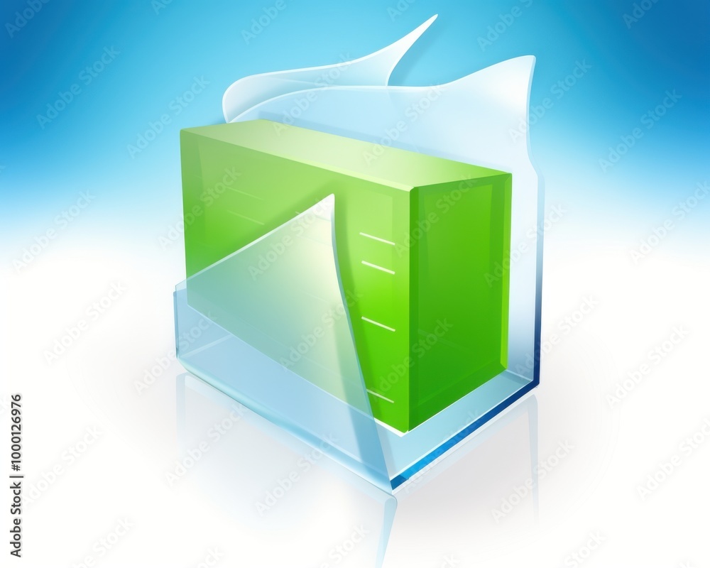 A futuristic digital file icon with a green folder and transparent ...