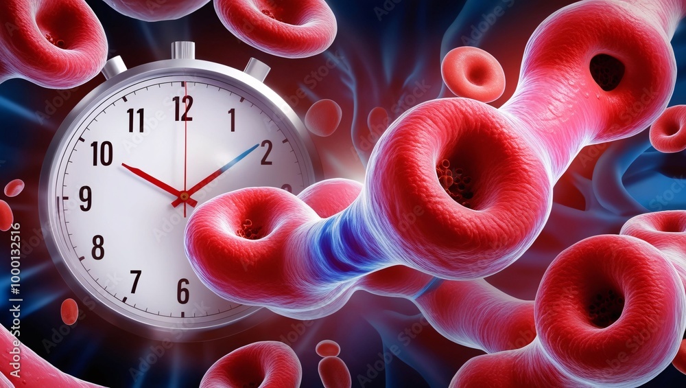 Close-up, cross-sectional view of blood vessels surrounded by fat cells ...