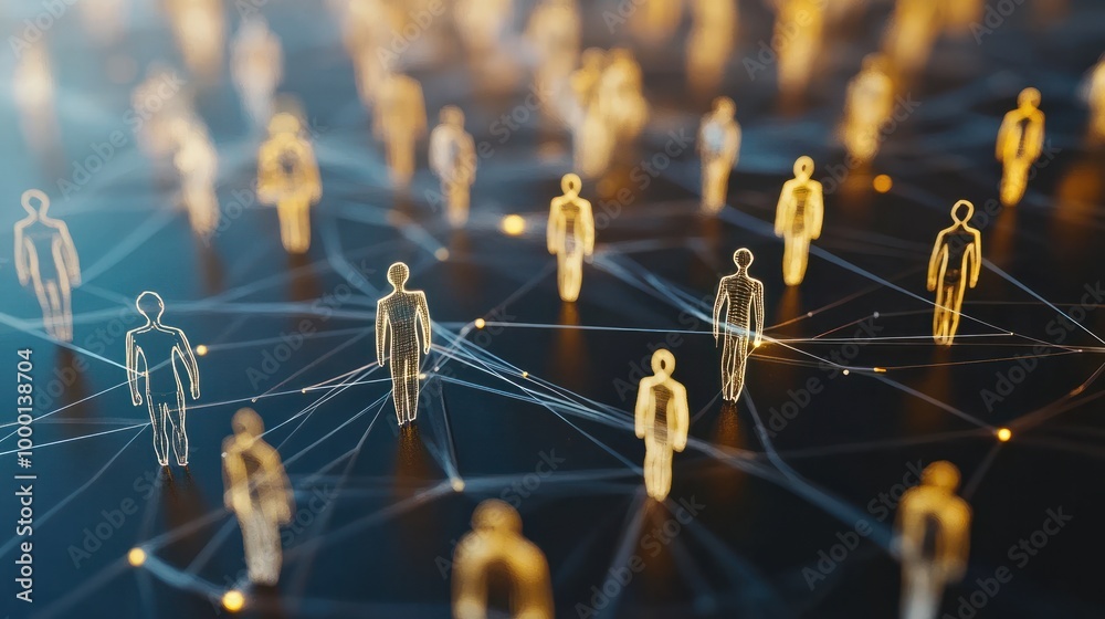 professional social network concept connected human figures representing business relationships ...
