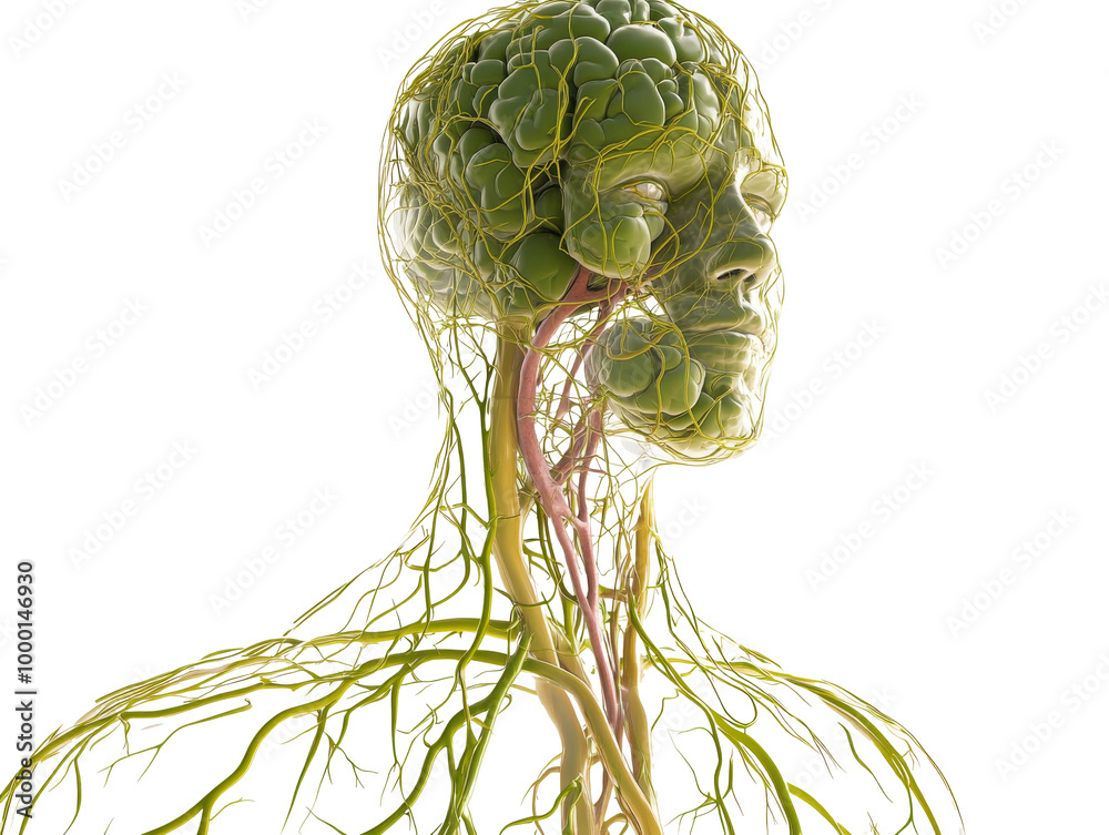Human lymphatic system with nodes and vessels, solated on transparent ...