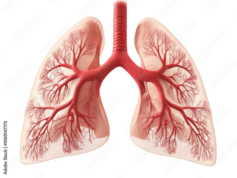 Realistic human lungs, showcasing the bronchi and alveoli, solated on ...