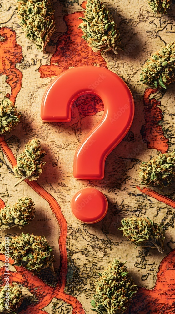 Doubt, Question Mark on Top of World Map with Cannabis Around, Standard ...