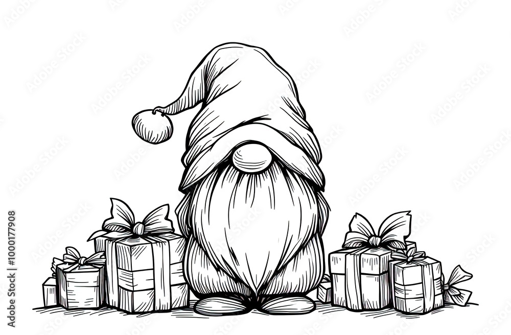Christmas gnome coloring page for children. illustration for coloring ...