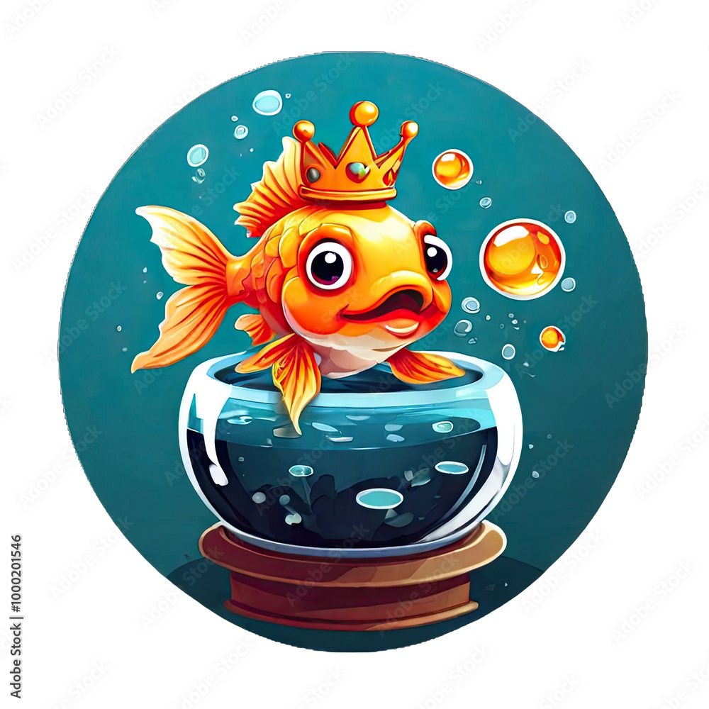 Regal Goldfish Wearing Crown Emerges from Fishbowl in Enchanting ...