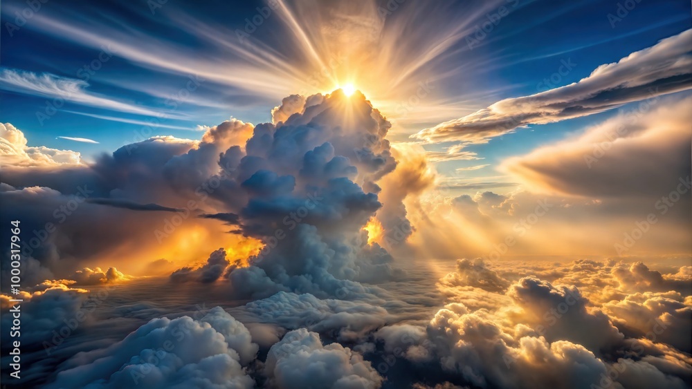 Fluffy Sun Lit Wispy Clouds in the Skyline: Majestic Cloud Formations and Scenic Sky Views for ...