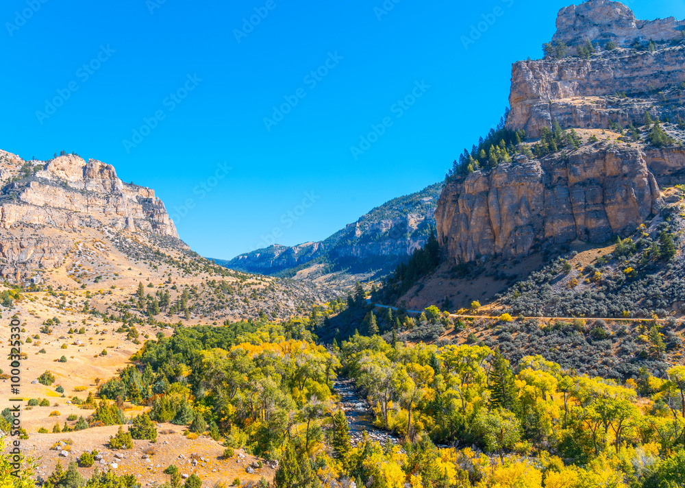 View seen from Cloud Peak Skyway, Byway, shows Cloud Peak, in north ...