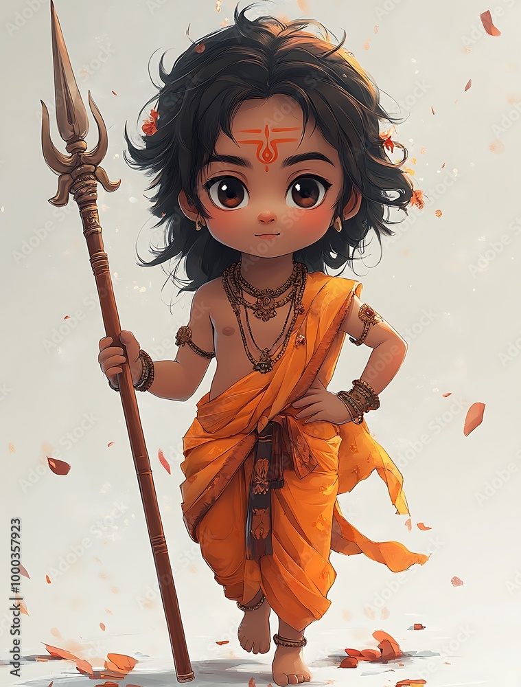 Cute Cartoon Illustration of Hindu God, Lord Rama Holding His Weapon ...