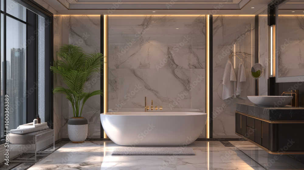 Design an opulent bathroom suite with a bath tub as the centerpiece ...