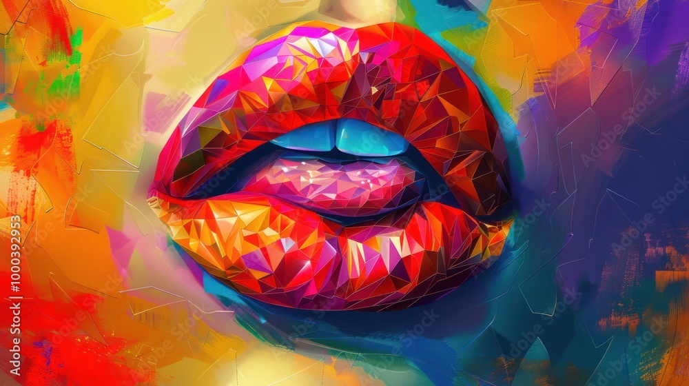 Colorful Pop Art Red Lips of a Sexy Woman with a Licking Tongue and ...