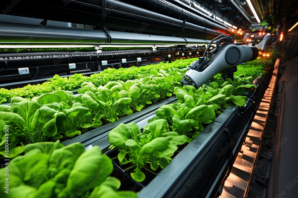 Futuristic vertical farm inside a city skyscraper, where crops grow ...