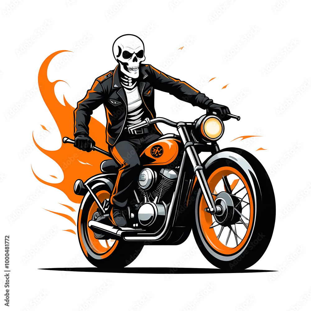 Spooky Halloween Skeleton Biker in Black Leather Jacket Riding ...