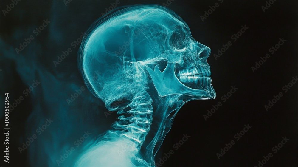 This image shows a detailed and clear side profile of a human skull and ...