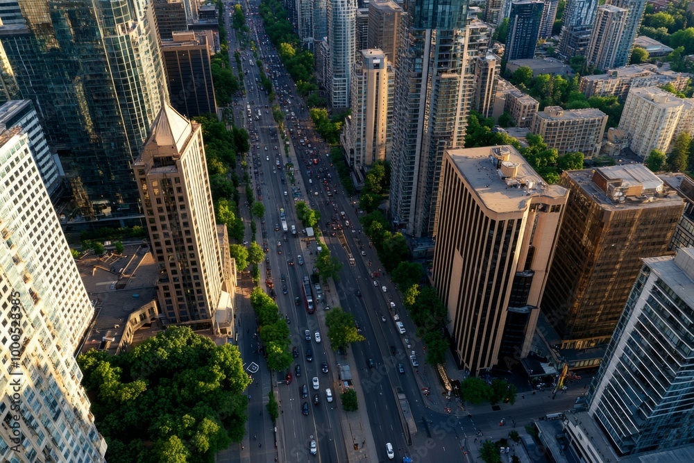 Aerial view of a densely packed urban city, showing the grid of streets ...