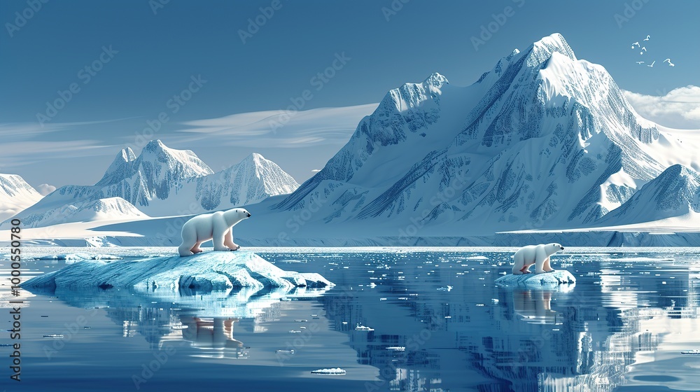 Visual representation of the impact of melting ice caps on sea-level rise, illustrating polar ...