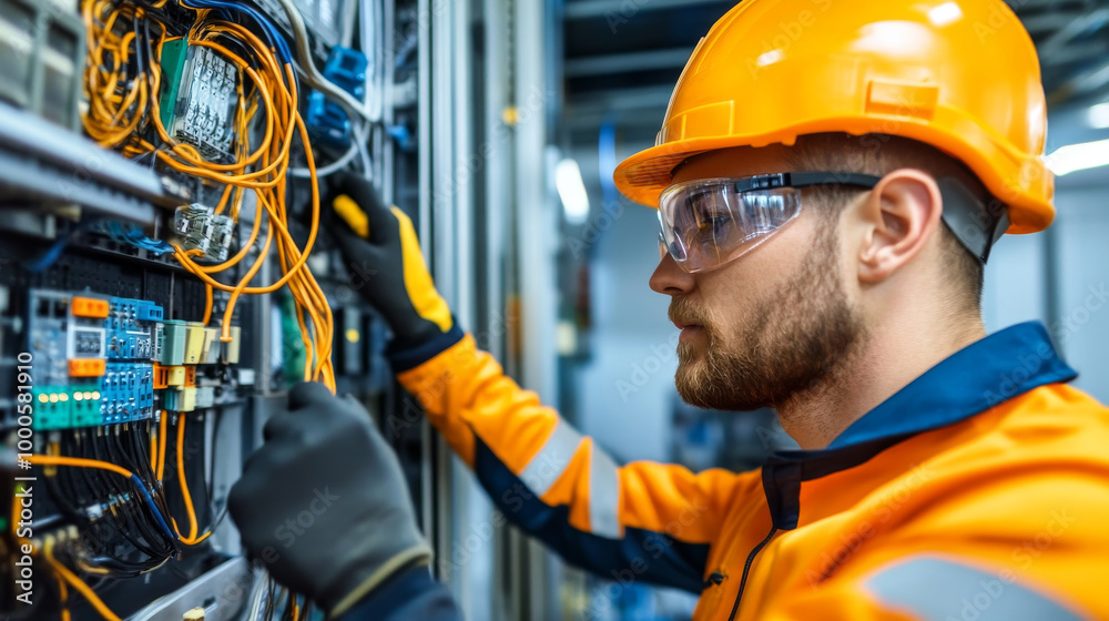 Troubleshooting SCADA system issue, an engineer in an orange safety ...